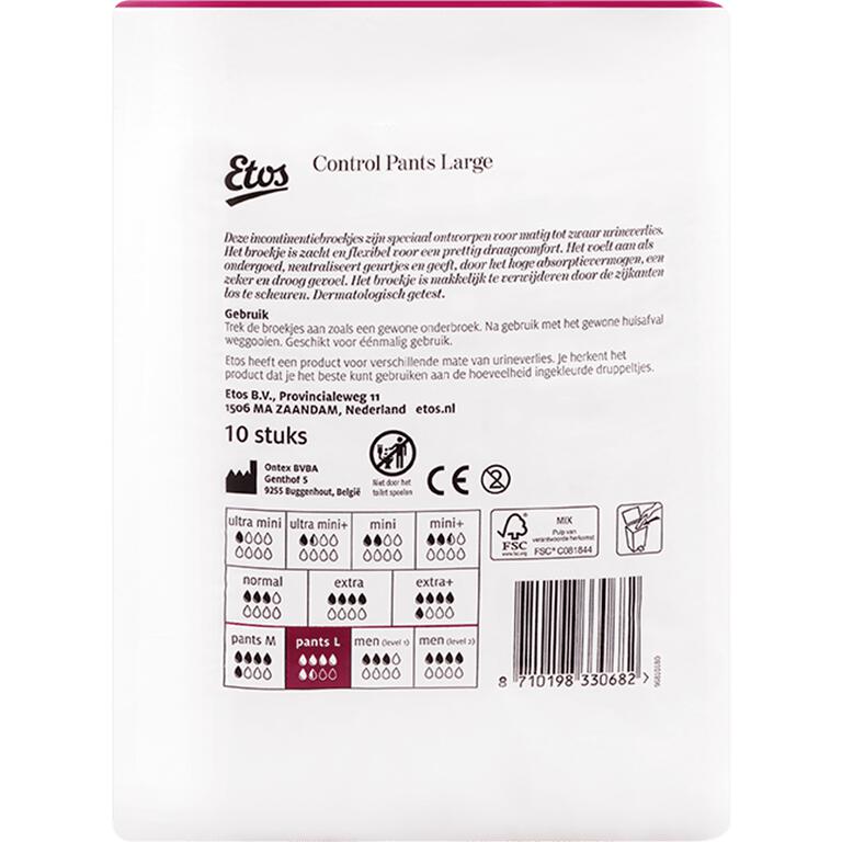 Etos Control Pants Large, incontinentiebroekjes Large, 10 stuks 10 EA ...