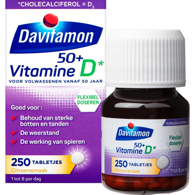 Davitamon Vitamine D 50+ Tabletjes Citroensmaak 250 EA | Etos