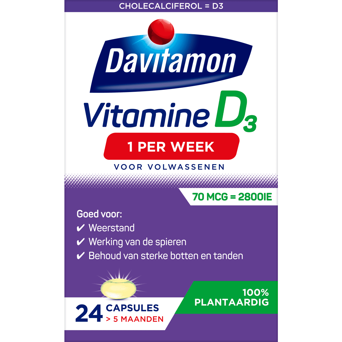 Davitamon D3 1 Per Wk - 100% Plantaardig 24 EA | Etos