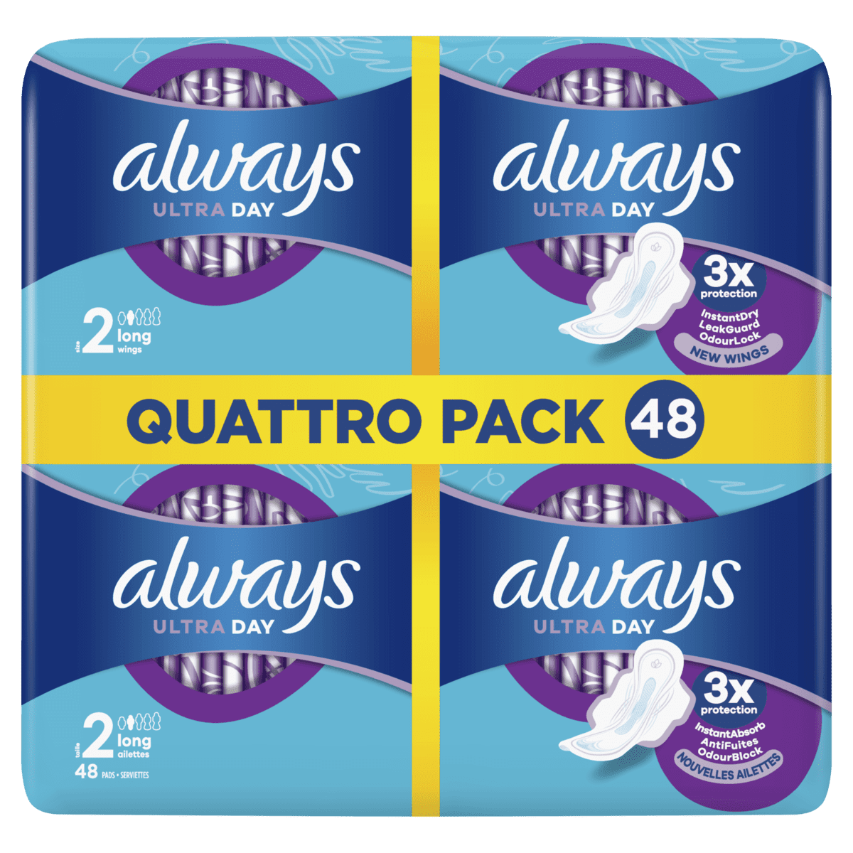 Always Maandverband Ultra Day Long Wings Quatro Pack 48 stuks 48 EA | Etos