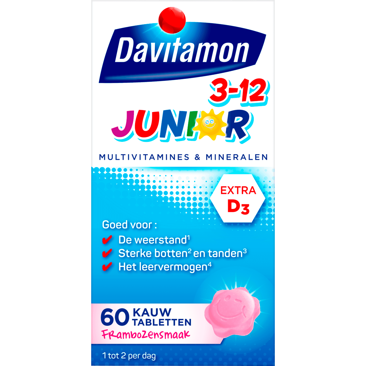 Davitamon Junior 3+ Kauwvitamines Framboos 60 EA | Etos